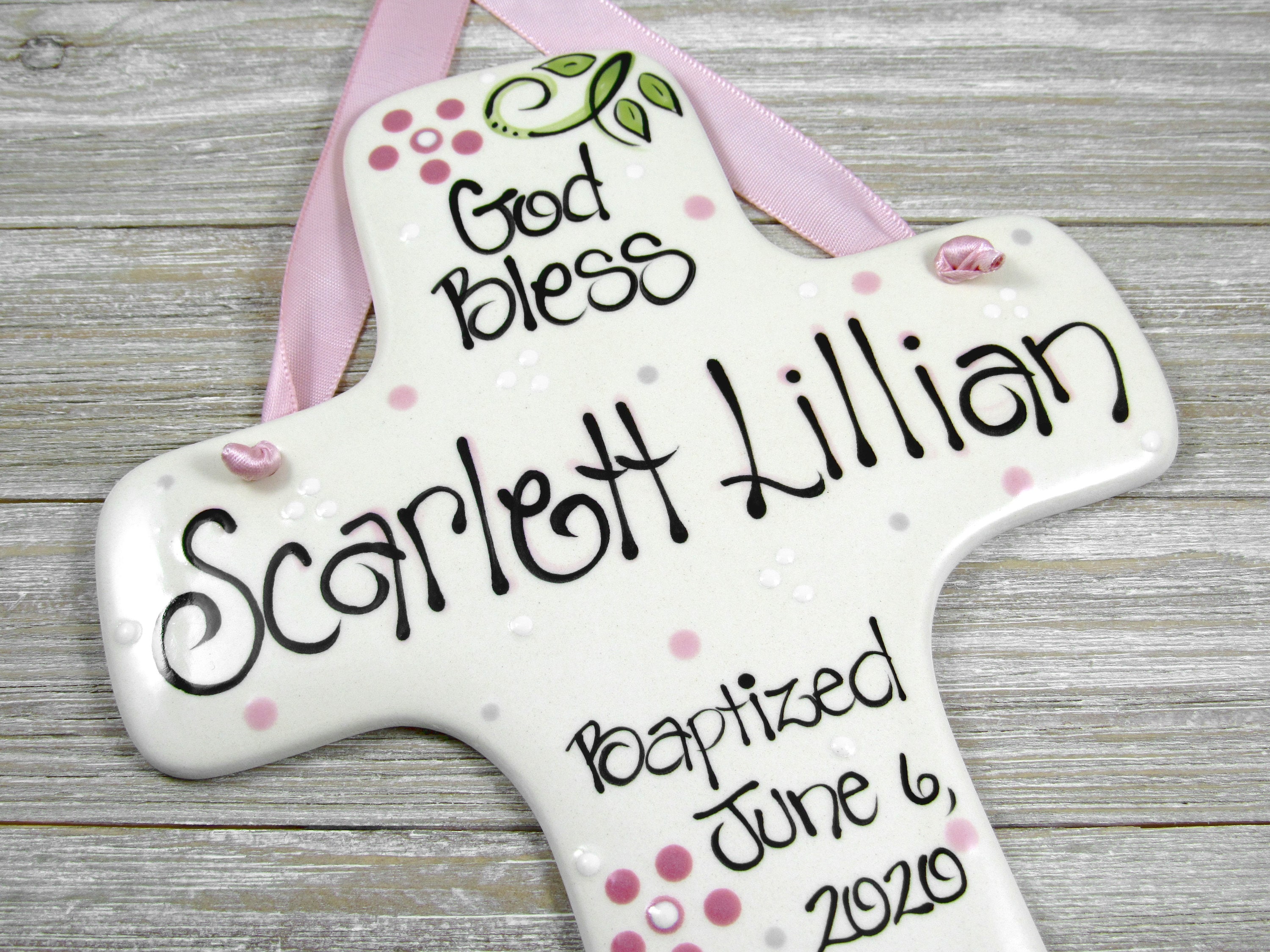 LARGE Personalized Baptism Cross for Girls in Pink and Green | Etsy