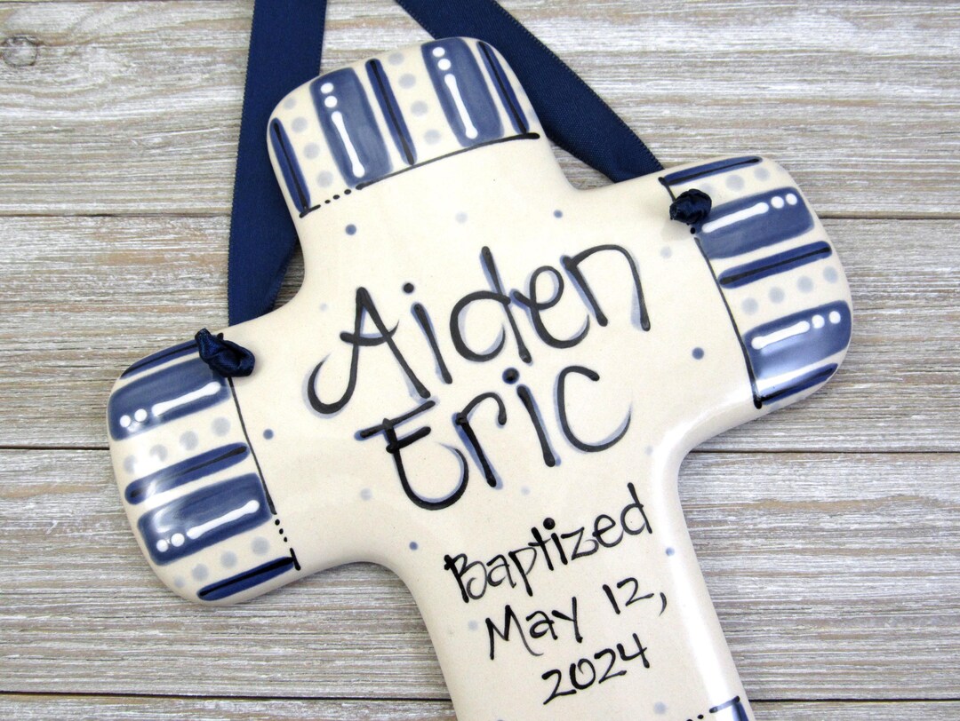 Personalized Baptism Cross for Boys in Dark Blue - Etsy