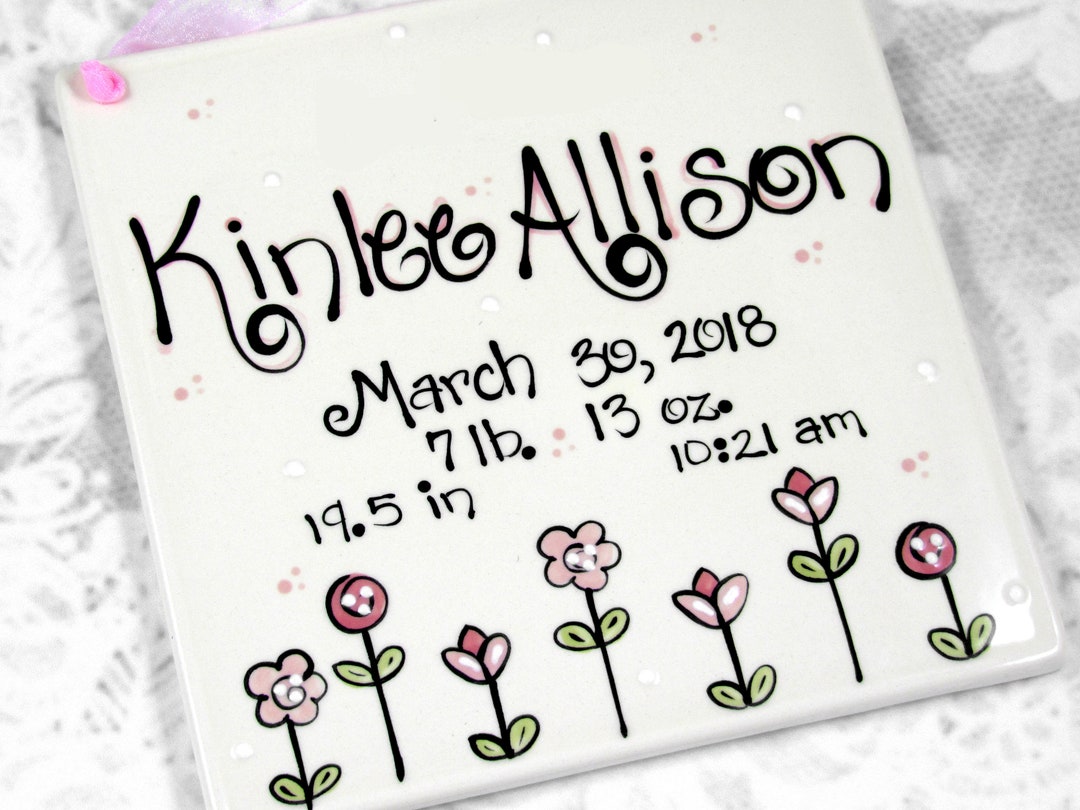 Personalized Baby Sign With Pink Flowers for Girls // Wall Hanging ...