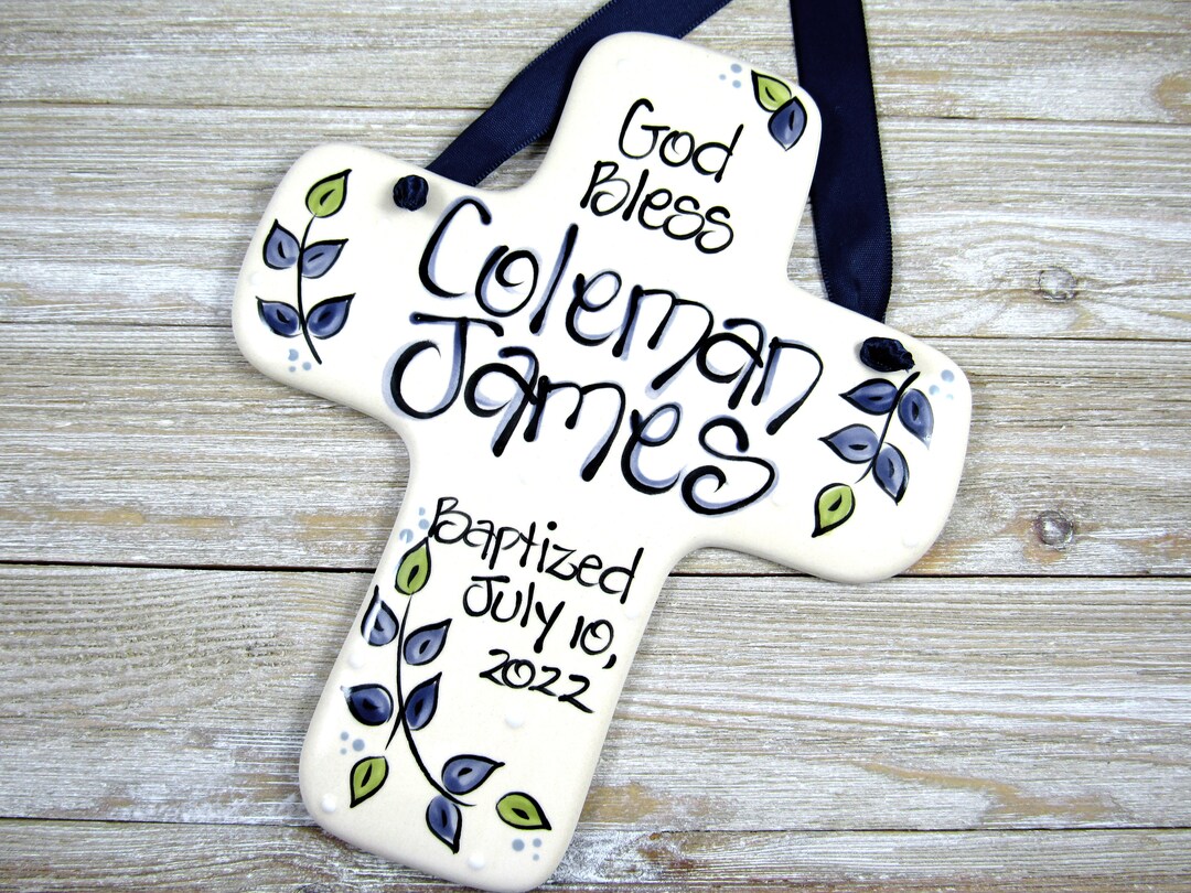 Personalized Baptism Cross for Boys in Navy Blue and Green - Etsy
