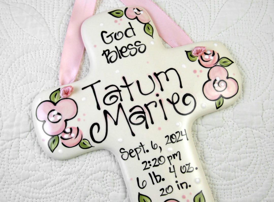 Personalized Baby Cross for Girls With Light Pink and Coral Flowers - Etsy