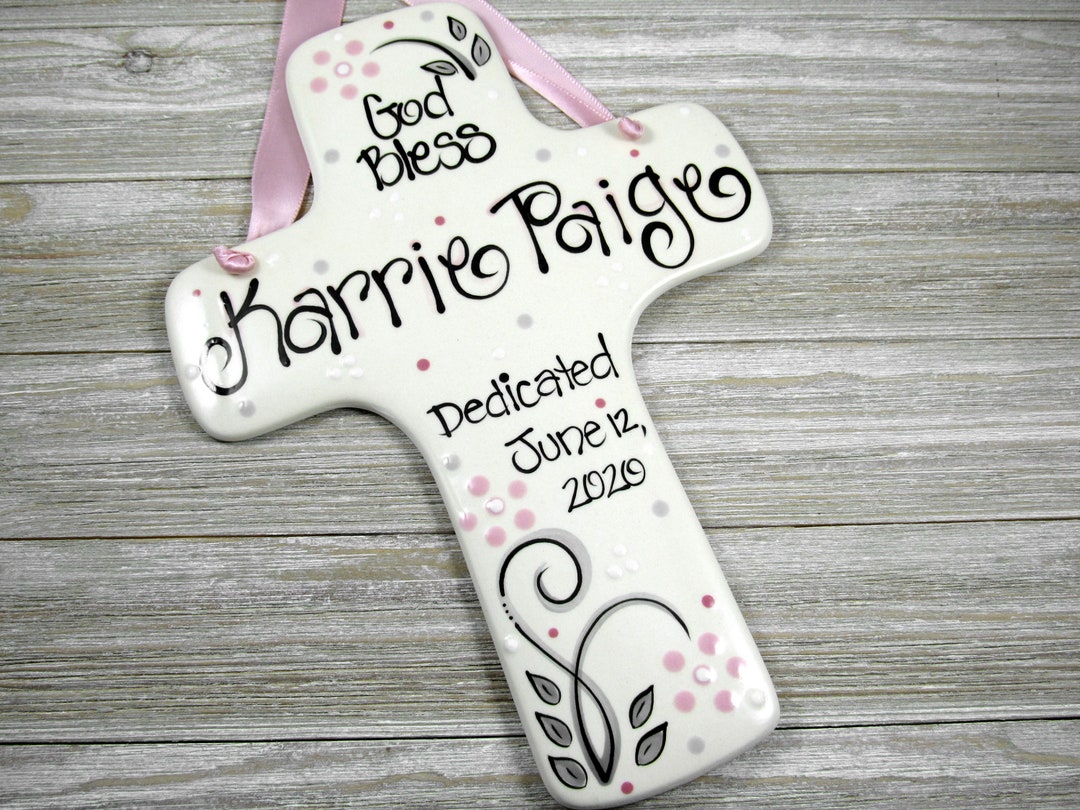 LARGE Personalized Dedication Cross for Girls in Pink and Gray - Etsy