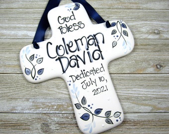 Personalized Little Boy Cross in Navy and Green 'for This | Etsy