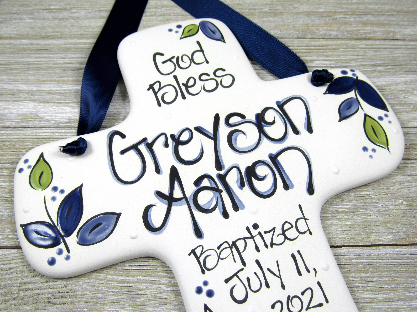 Personalized Baptism Cross for Boys in Navy Blue and Green - Etsy