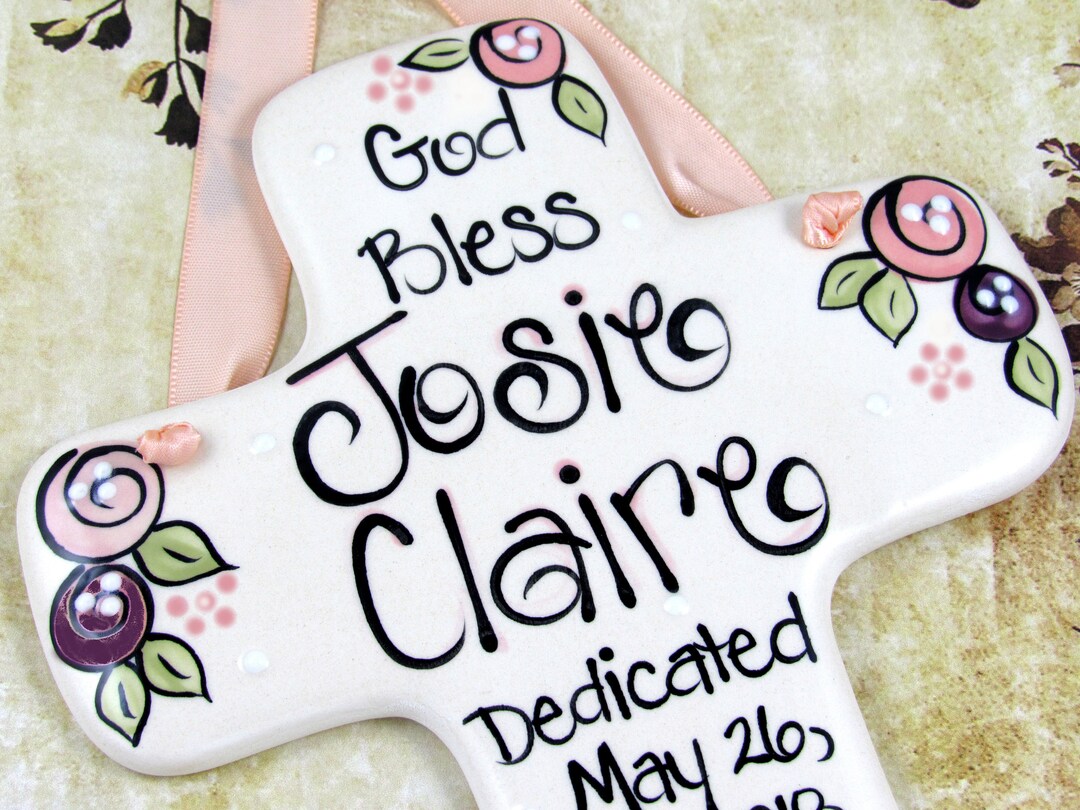 Personalized Dedication Cross in Pink, Coral and Plum // Baby ...