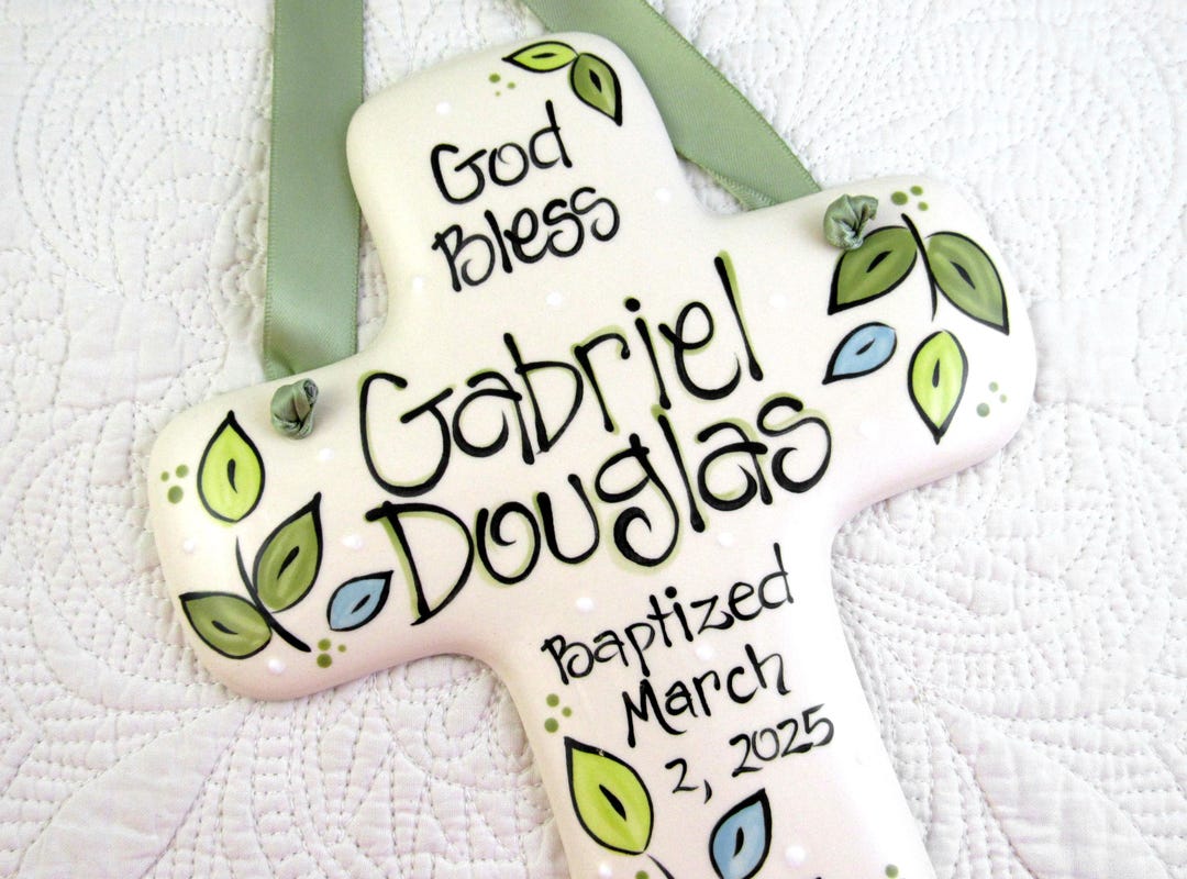 Personalized Baptism Cross for Boys in Green, Lime and Turquoise - Etsy