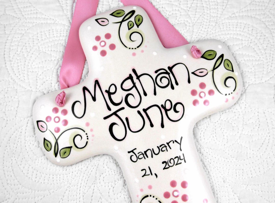 Personalized Baby Cross in Pink and Green // Baby Gifts for Girls ...