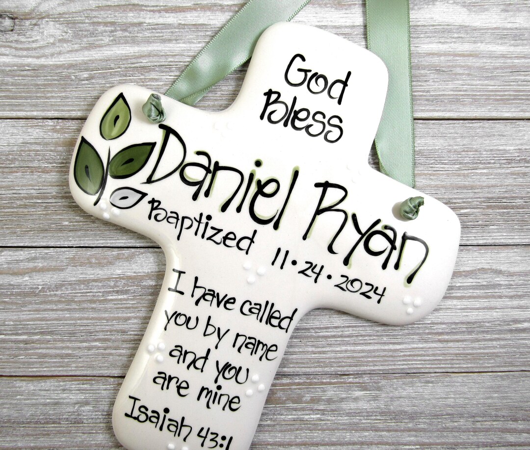 Personalized Baptism Cross for Boys: Hand-painted Ceramic Wall Decor - Etsy