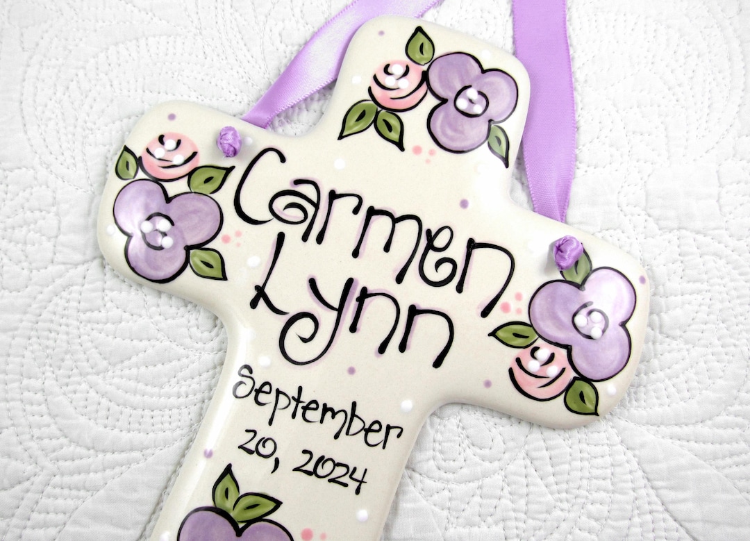 Personalized Baby Cross in Purple and Pink // Gifts for Baby Girl - Etsy