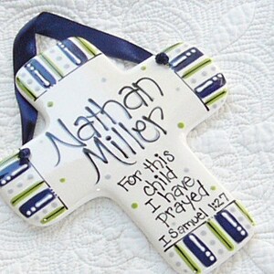 Personalized Little Boy Cross in Navy and Green 'for This - Etsy