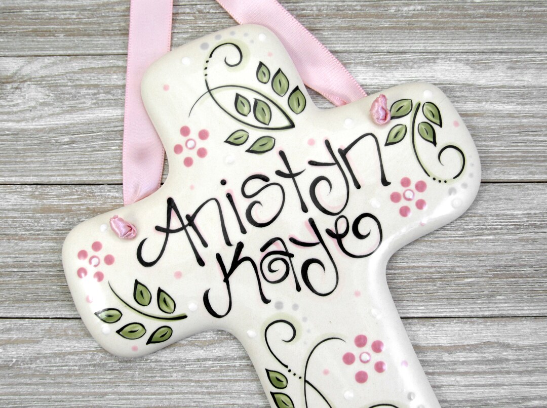 Personalized Baby Cross in Pink and Green Gifts for Baby Girl - Etsy