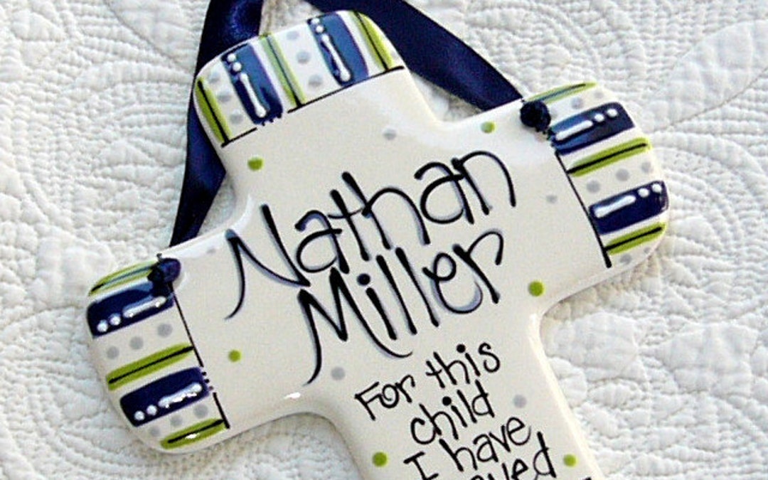 Personalized Little Boy Cross in Navy and Green 'for This - Etsy