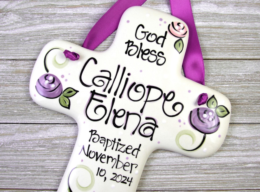 Personalized Baptism Gifts // Personalized Baby Cross in Purple and ...