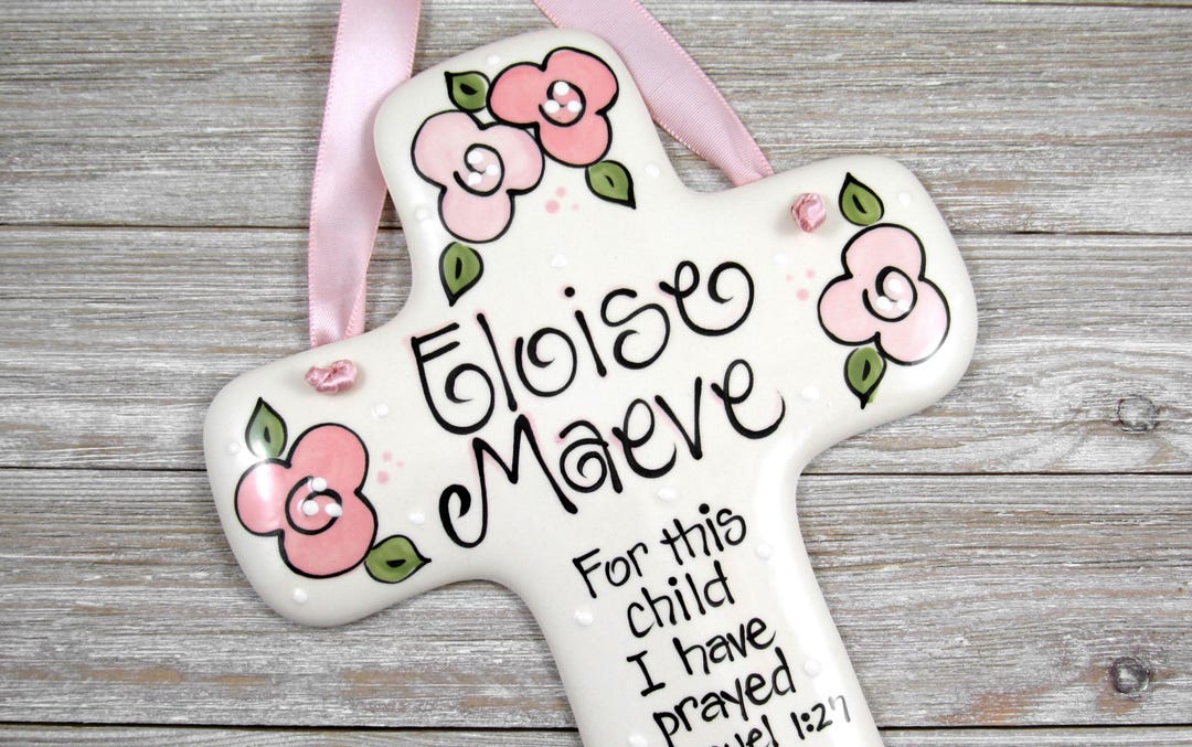 Personalized Baby Cross for Girls With Flowers in Pink and Coral 'for ...