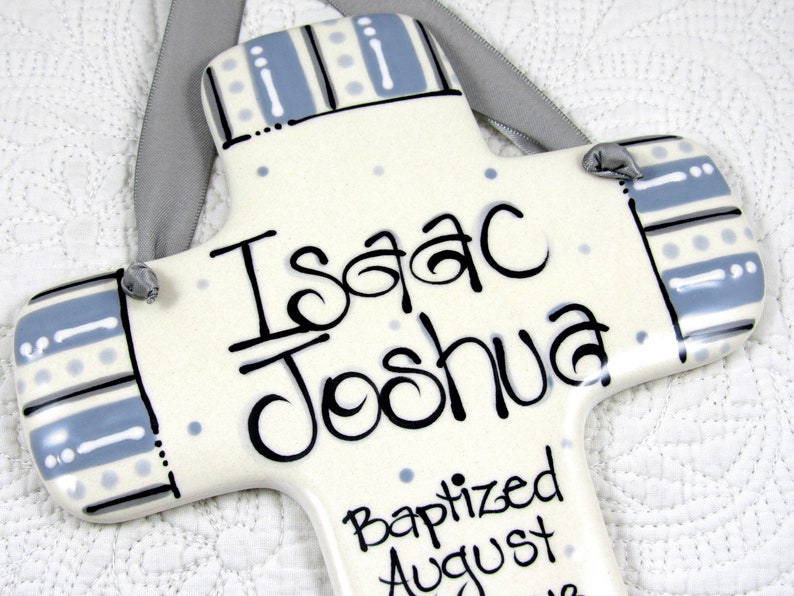 Personalized Baptism Cross for Boys in Blue and Gray | Etsy