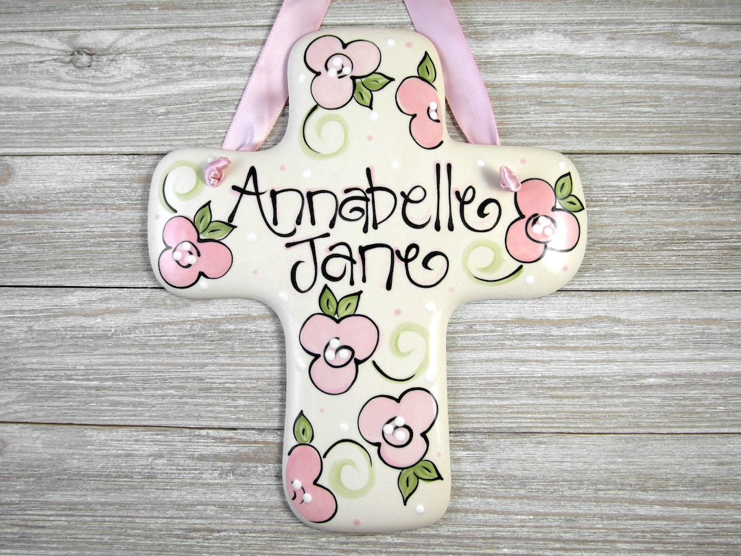 Personalized Baby Cross in Pink for Girls // Baptism Gifts - Etsy