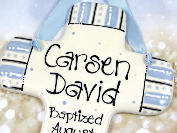 Personalized Baptism Cross for Boys in Light Blue and Gray | Etsy