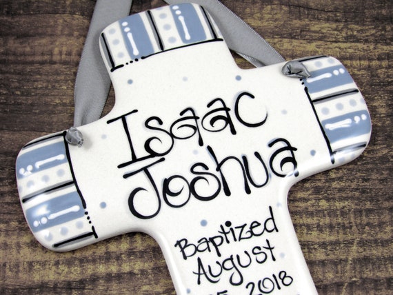 Personalized Baptism Cross for Boys in Blue and Gray | Etsy