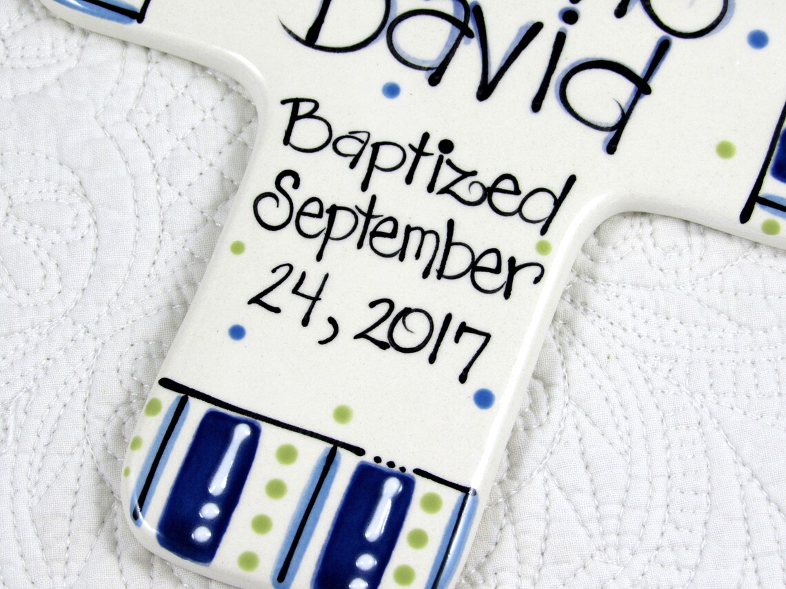 Baby Boy Baptism // Personalized Baptism Cross in Navy Blue - Etsy
