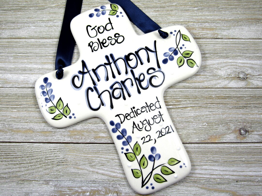 Personalized Dedication Cross for Boys in Blue and Green - Etsy