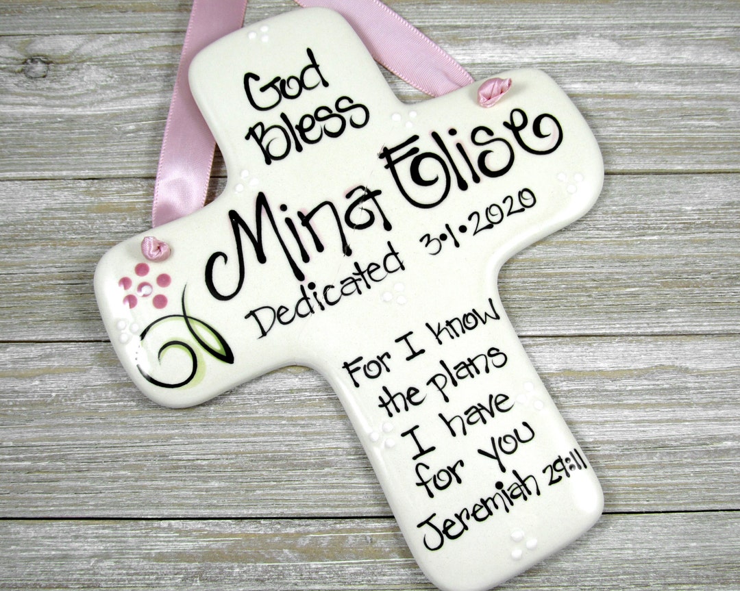 Personalized Baby Dedication Cross: Hand-painted Ceramic Keepsake - Etsy