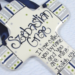 Personalized Baptism Cross for Boys in Gray and Blue 'I - Etsy