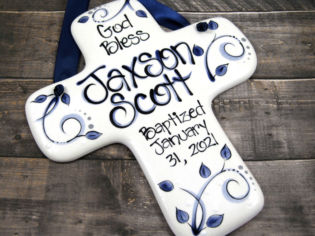Personalized Baptism Cross for Boys in Navy - Etsy