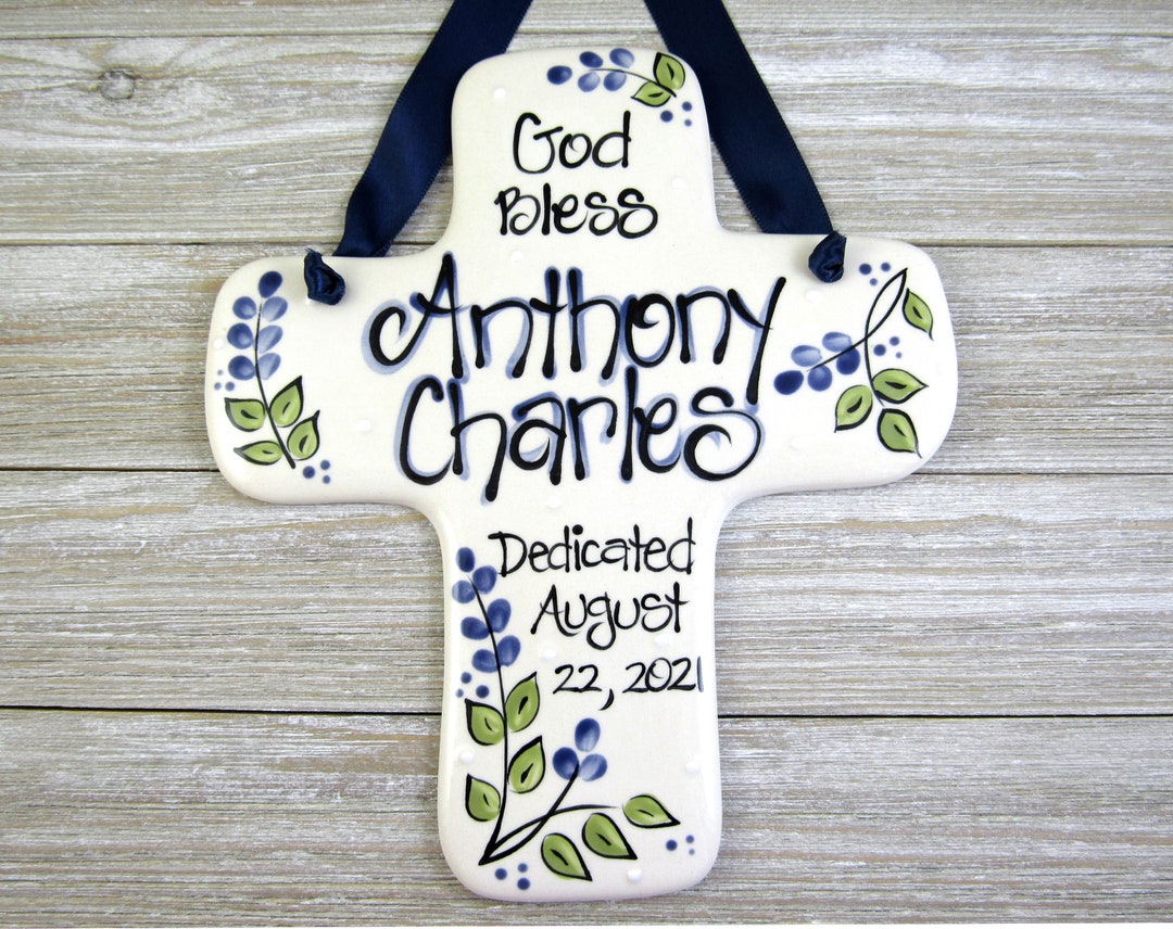 Personalized Dedication Cross for Boys in Blue and Green - Etsy