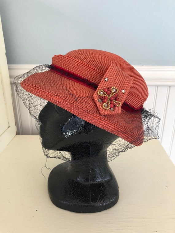 1940s 40s Hollywood Netted Tilt Cocktail Hat Fascinat… - Gem
