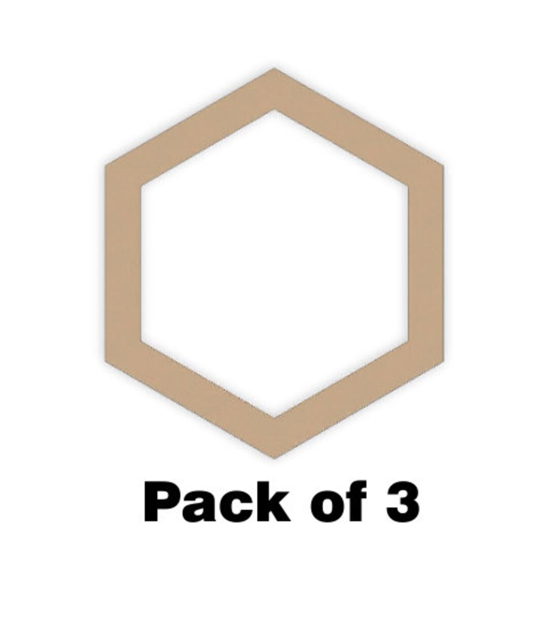 Pack of 3 Wooden Hexagon Frame Cutout Shape - 1/4" Thick MDF Wood - 12 ...
