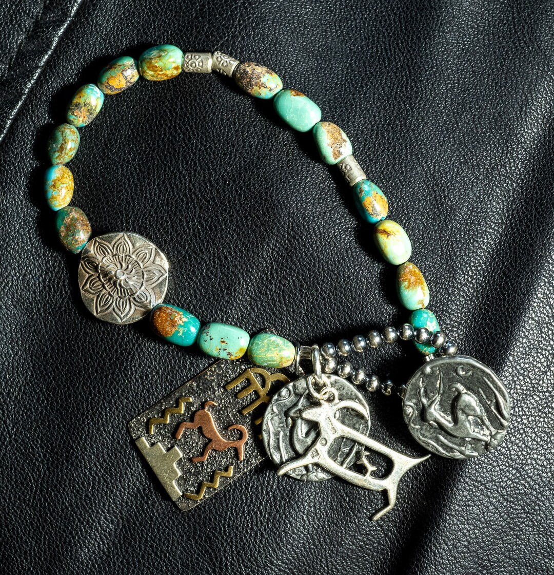 Goat Bracelet Made With Green Kingman Turquoise, Hill Tribe Beads ...