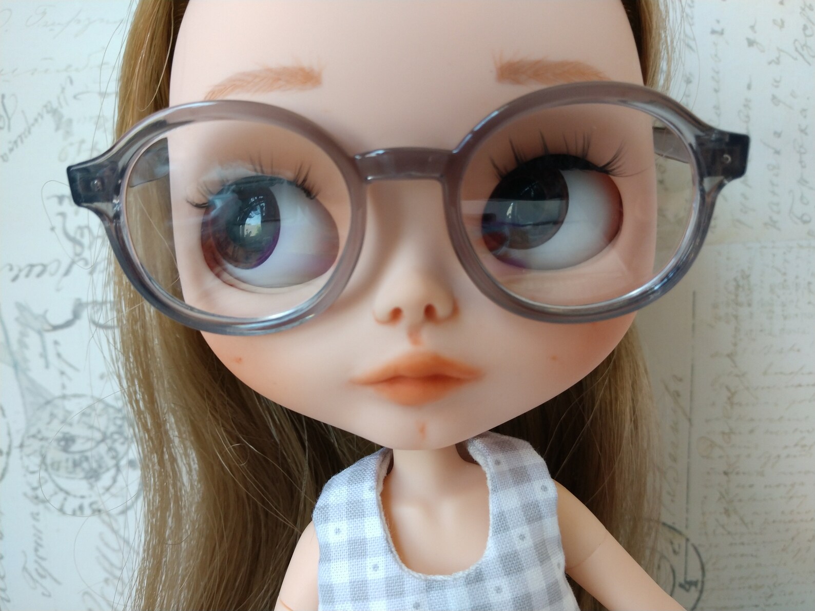 Blythe Size Doll Grey Glasses Etsy