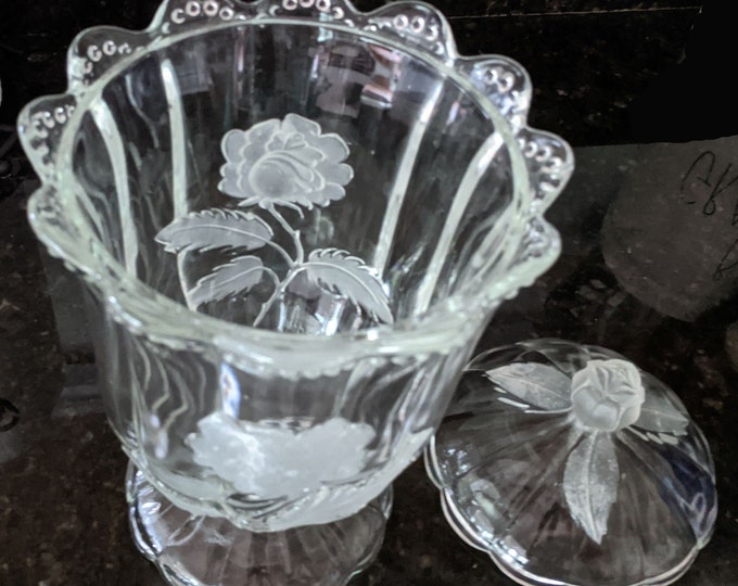 Tall Crystal Candy Dish With Cover, Heavy Mid Century Glass - Elegant ...