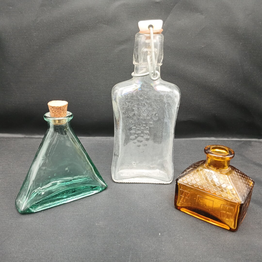 Vintage Glass Bottles, 3 Bottles Available, Amber Schoolhouse Nip or ...