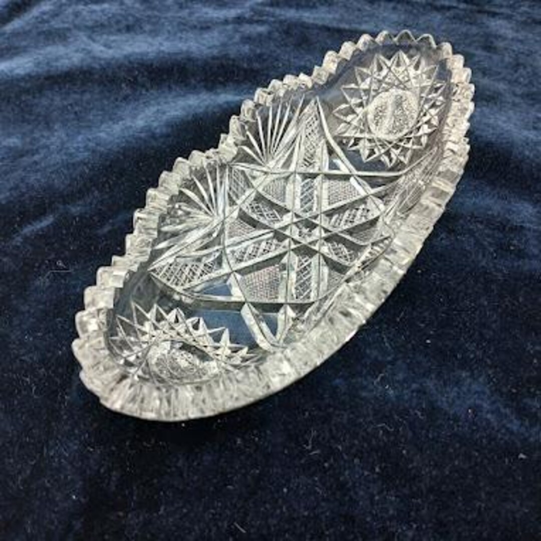 Vintage Crystal Relish Dish - Saw Toothed Edge Serving Dish - Hobstar ...