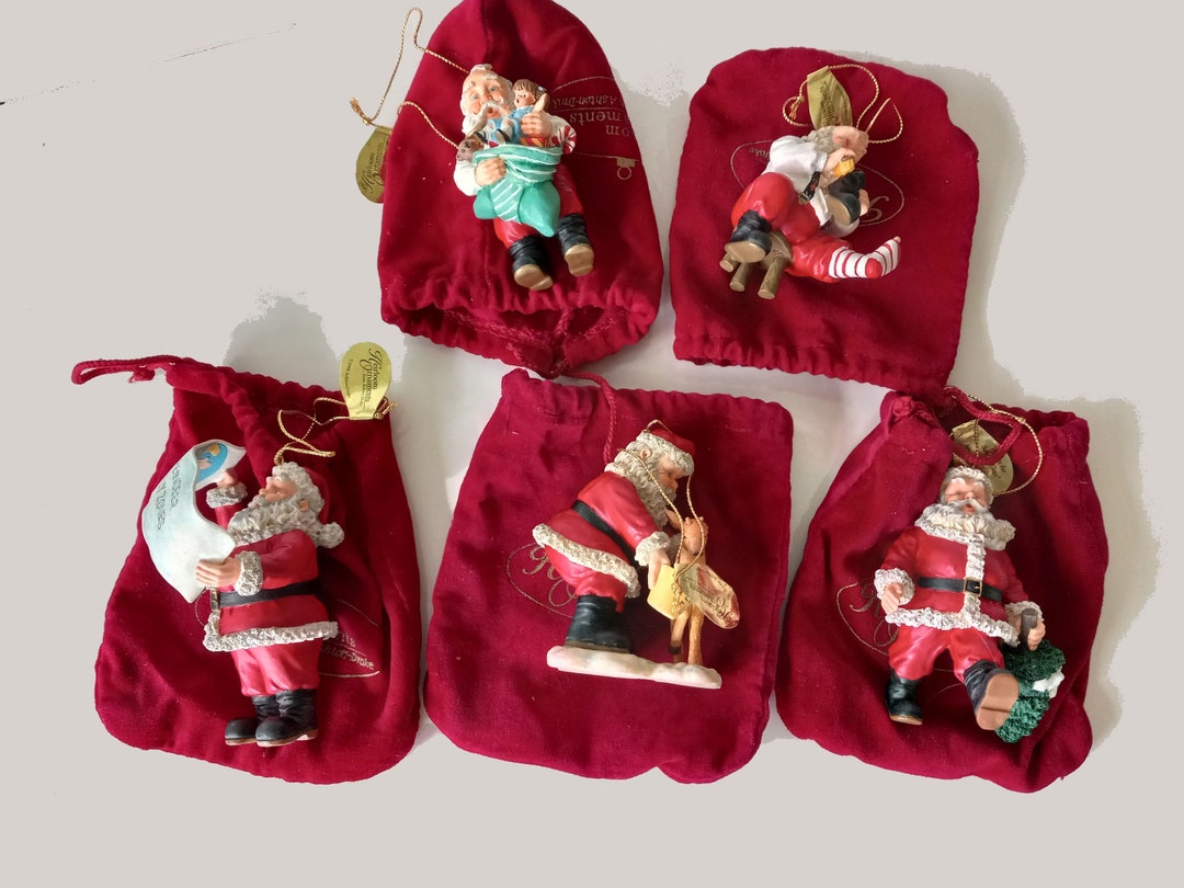 Five Santa Ornaments by Ashton Drake, Santa's Busy Season Collection ...