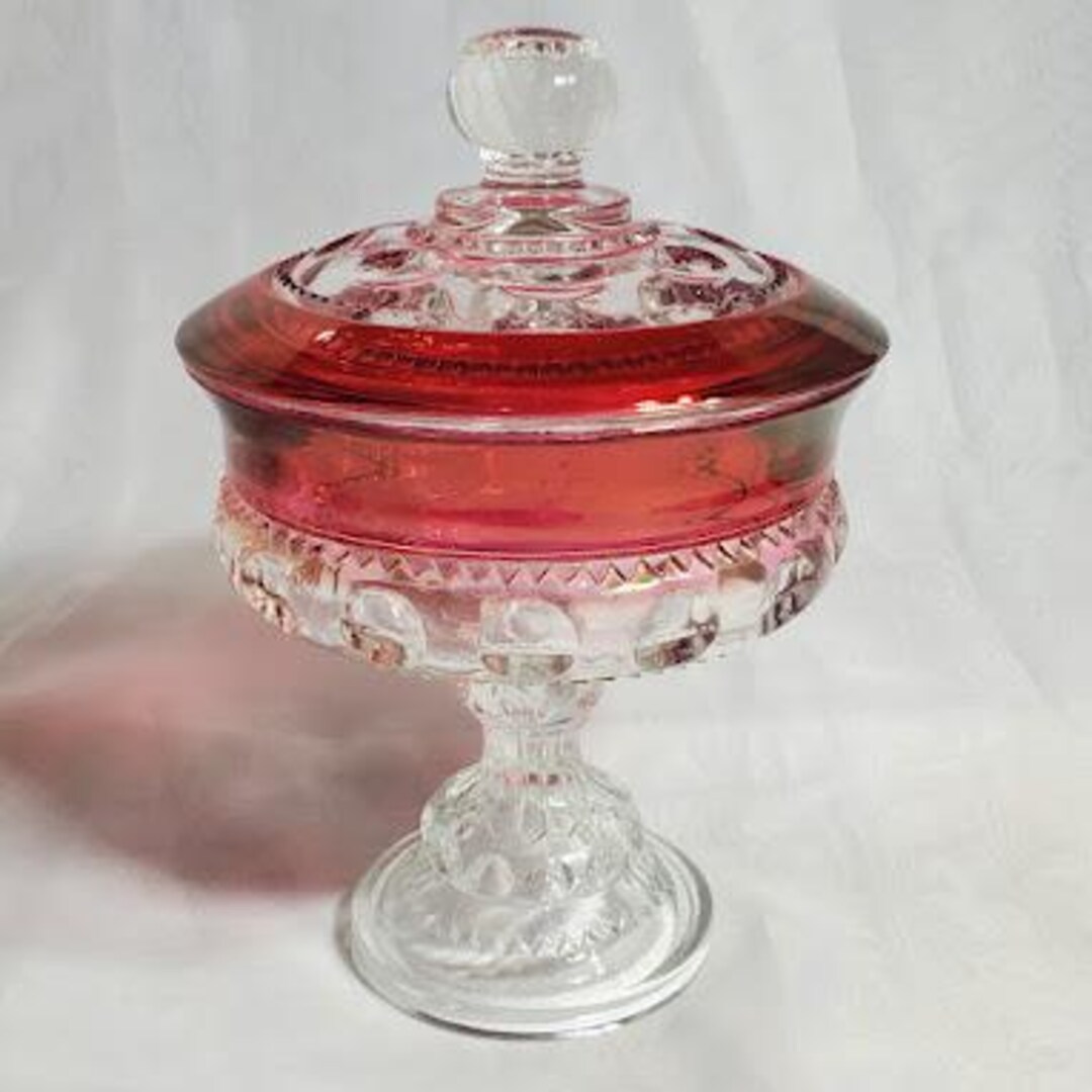 Vintage Ruby Flash Glass Compote by Colony Glass: King's Crown Covered ...