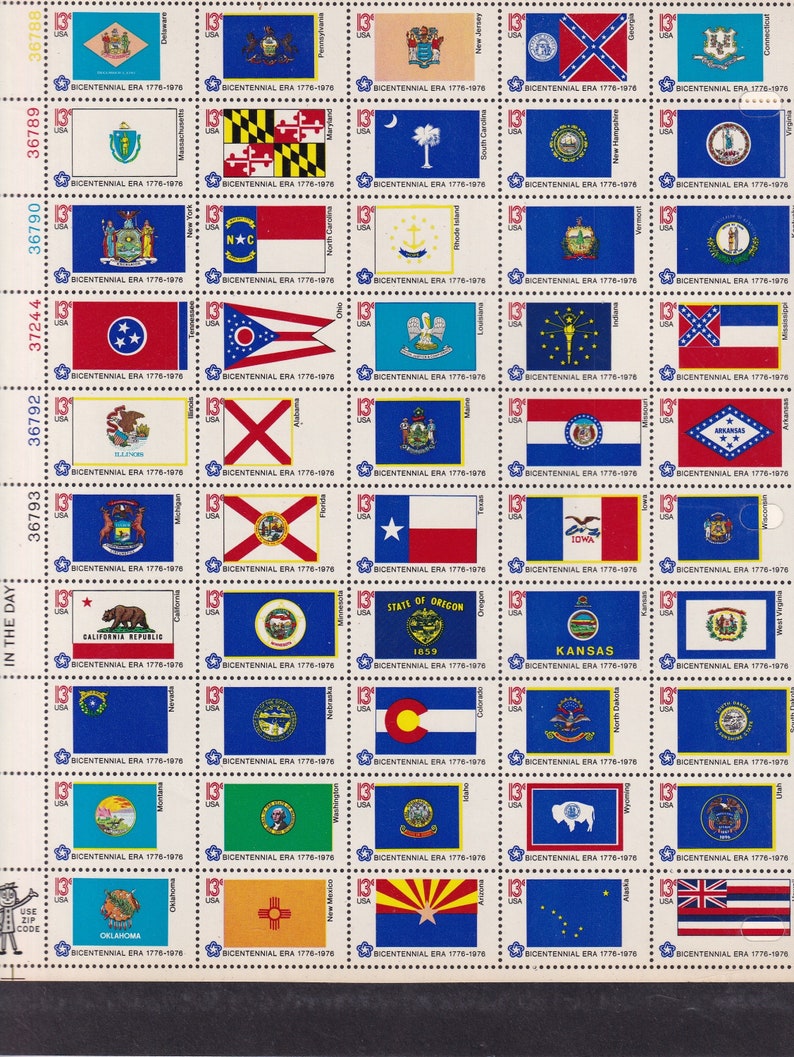 Bicentennial 1976 13 Cent State Flags Stamps - Pane of 50 - 1976 Unused ...