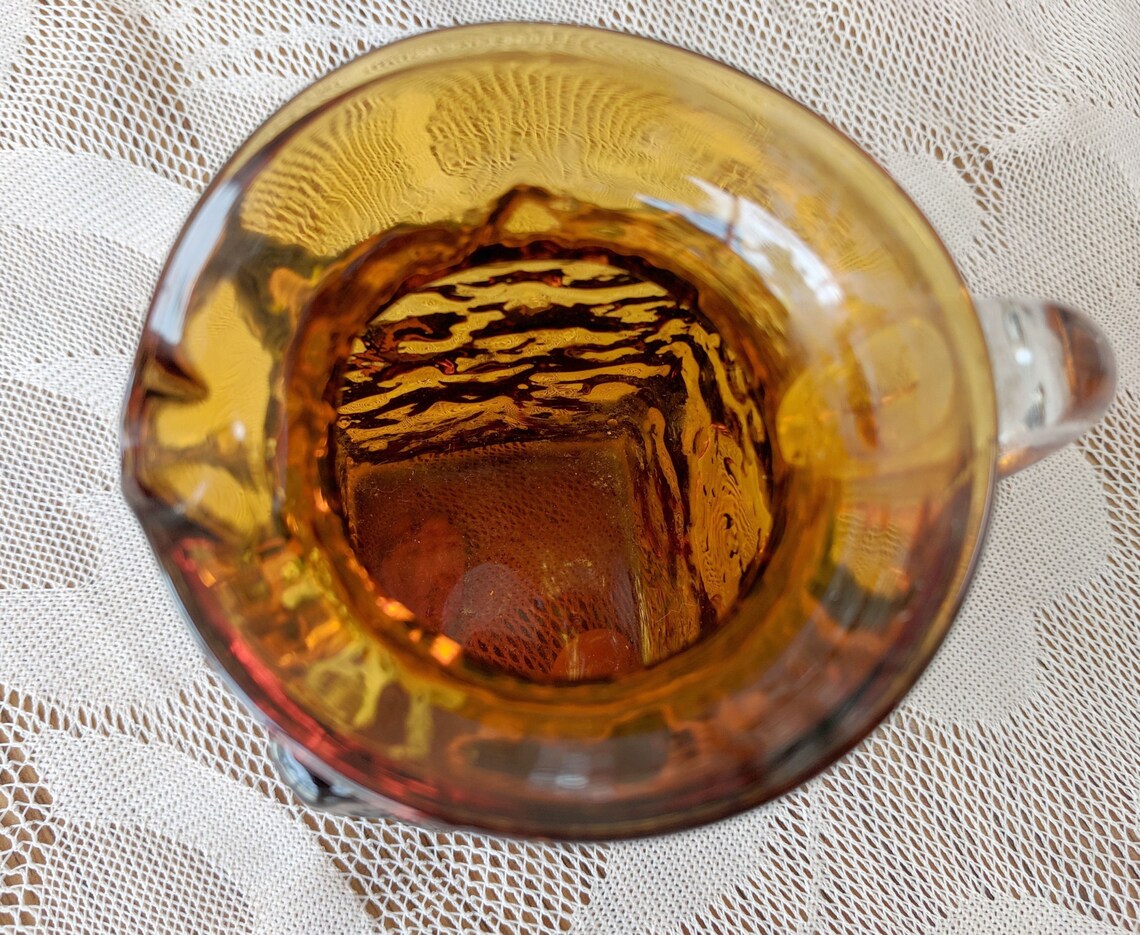 Pilgrim Amber Glass Square Pitcher - Mid Century Bumpy Surface Hand ...