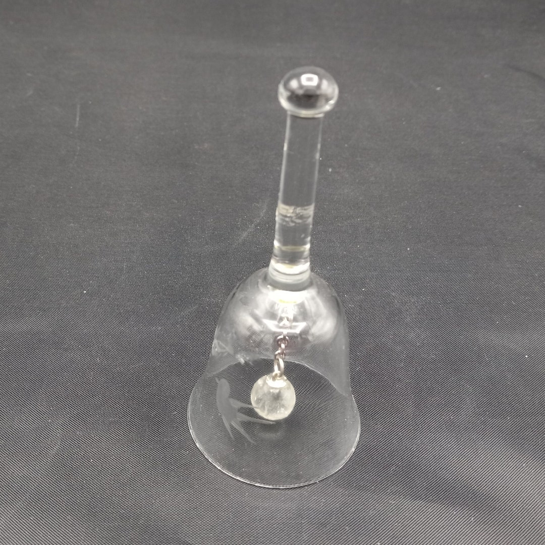 Etched Glass Bell, Birds and Vines Etched Bell, Vintage Collectible ...