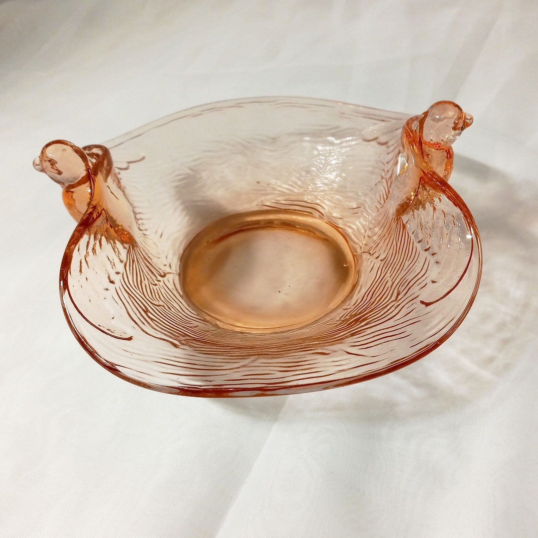 Two Bird Handles on Pink Depression Glass Candy Dish - Unusual ...