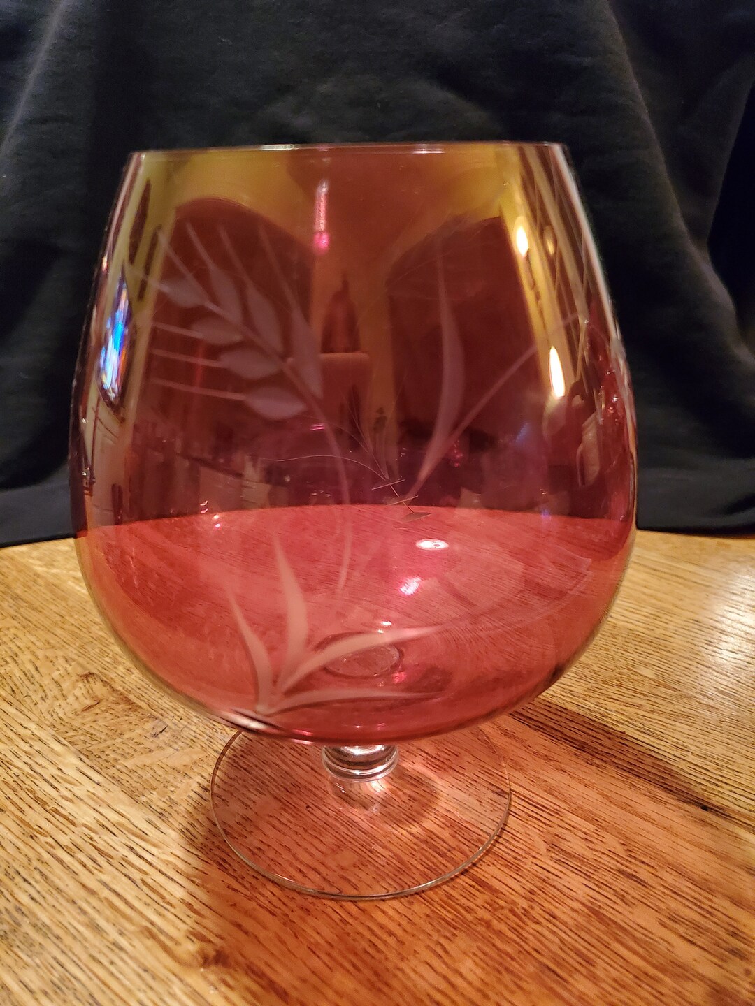 Cranberry Etched Brandy Sniffer - Pedestal Glass, Pink With Clear Stems ...