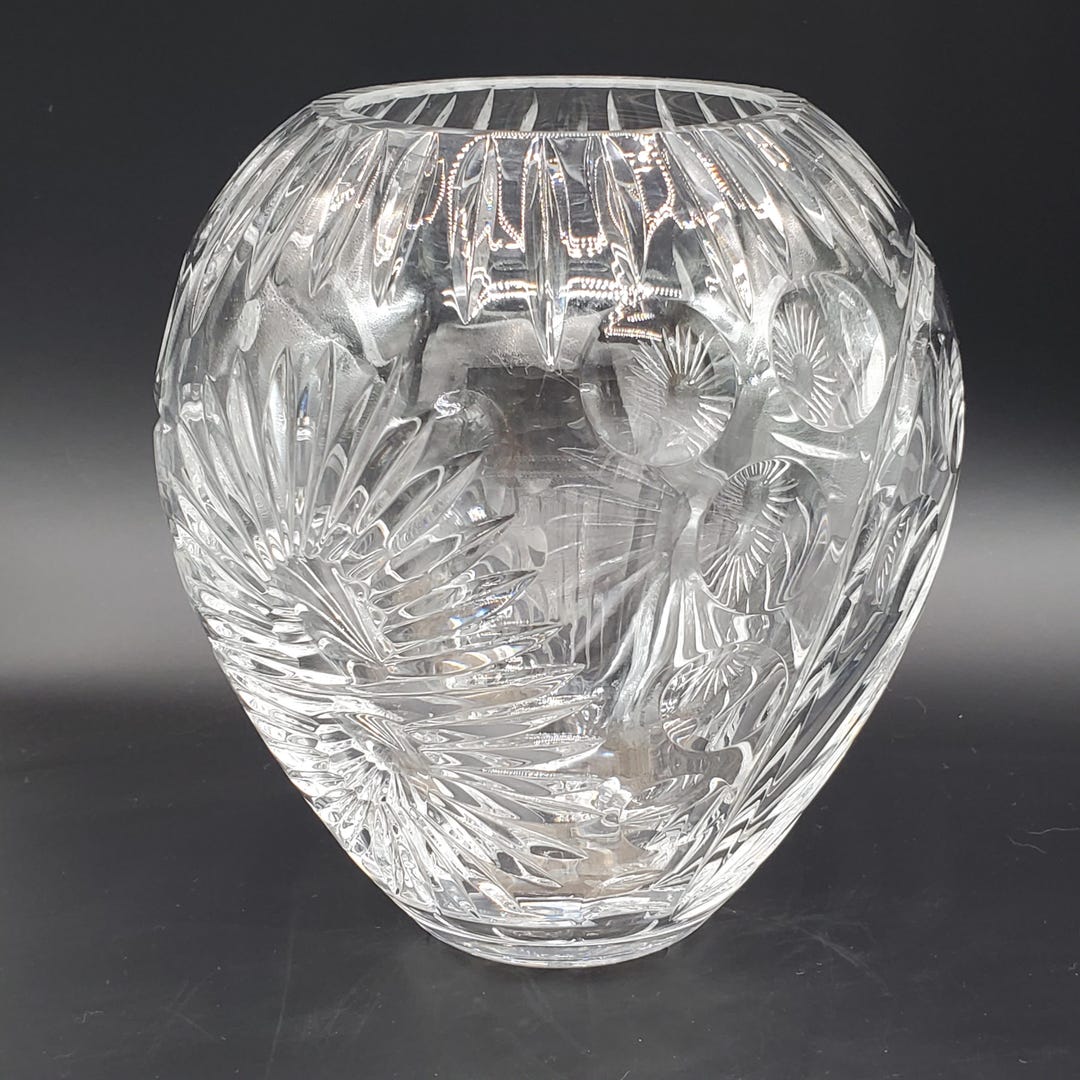 Apple or Pear Shaped Cut Crystal Vase, Clear 6 Inch Vintage Crystal ...