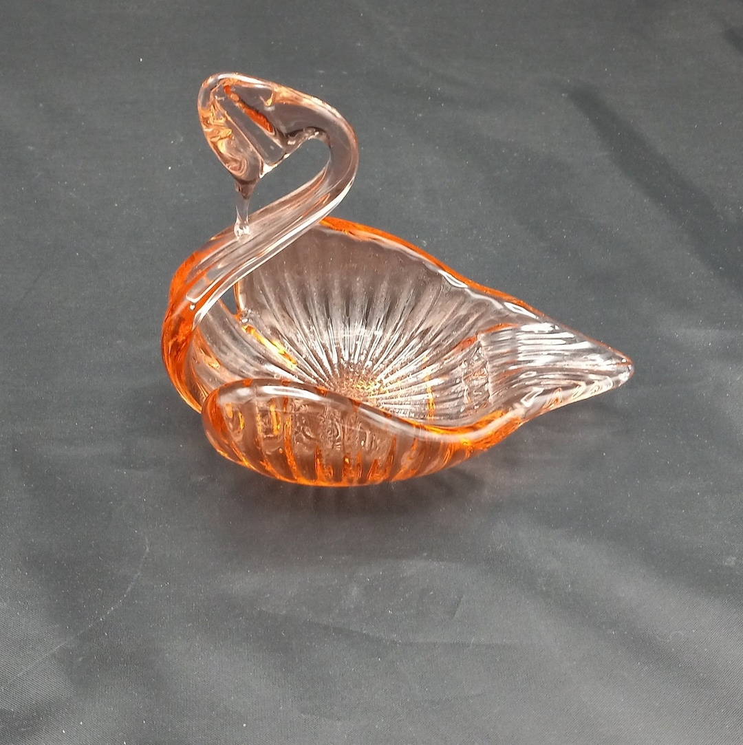 Pink Depression Glass Swan Trinket Dish - Curved Neck Swan Mint Candy ...