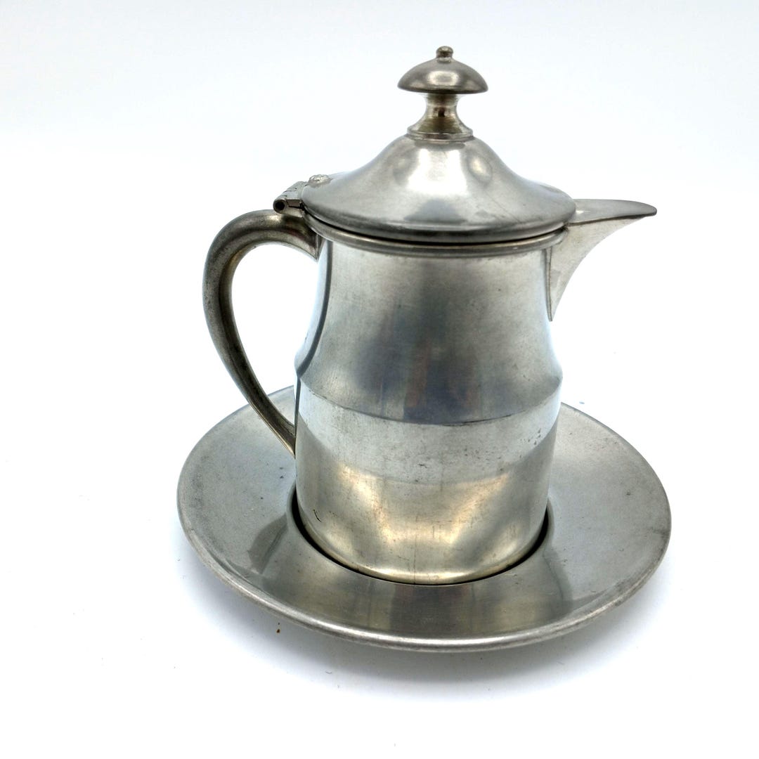 Small Pewter Pitcher Shaped Like a Teapot With Tray: Kitchen Accessory ...