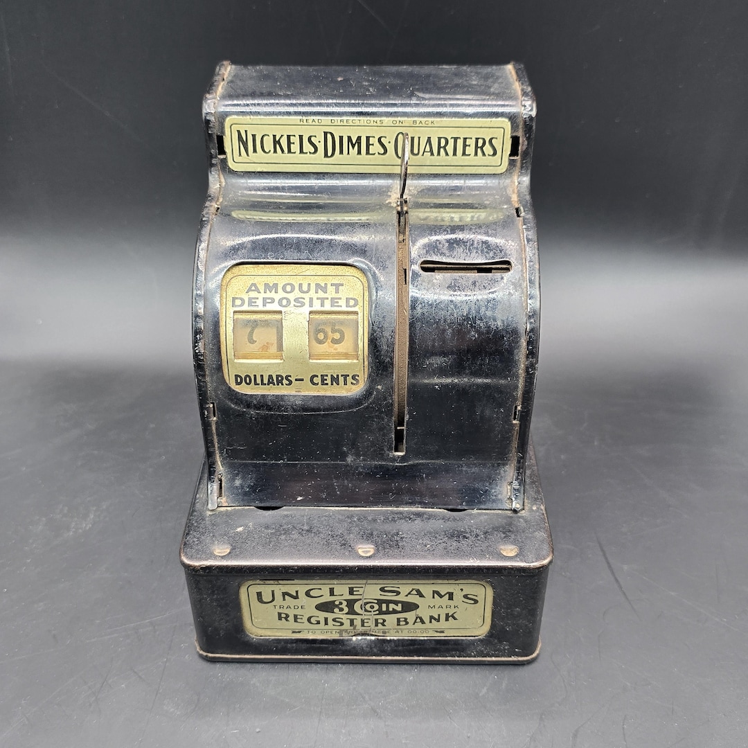 Uncle Sam's Metal Cash Register Bank, Vintage 1950s - Black Metal Bank ...