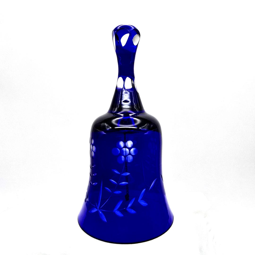 Vintage Etched to Clear Cobalt Blue Hand Bell, Clear Floral Etching - Etsy