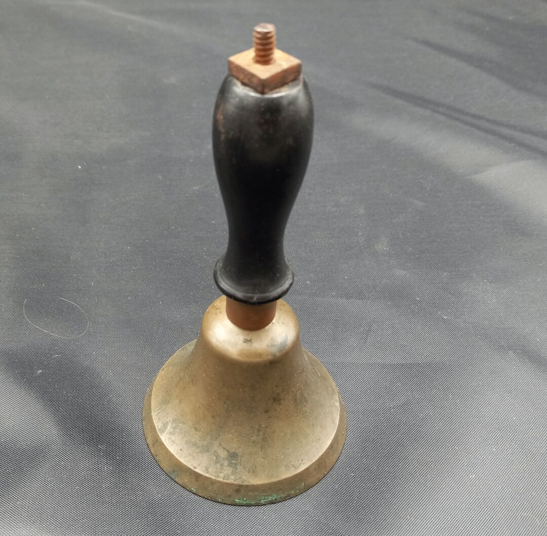 Antique Brass Hand Bell, Vintage Small School Teacher's Desk or Table ...