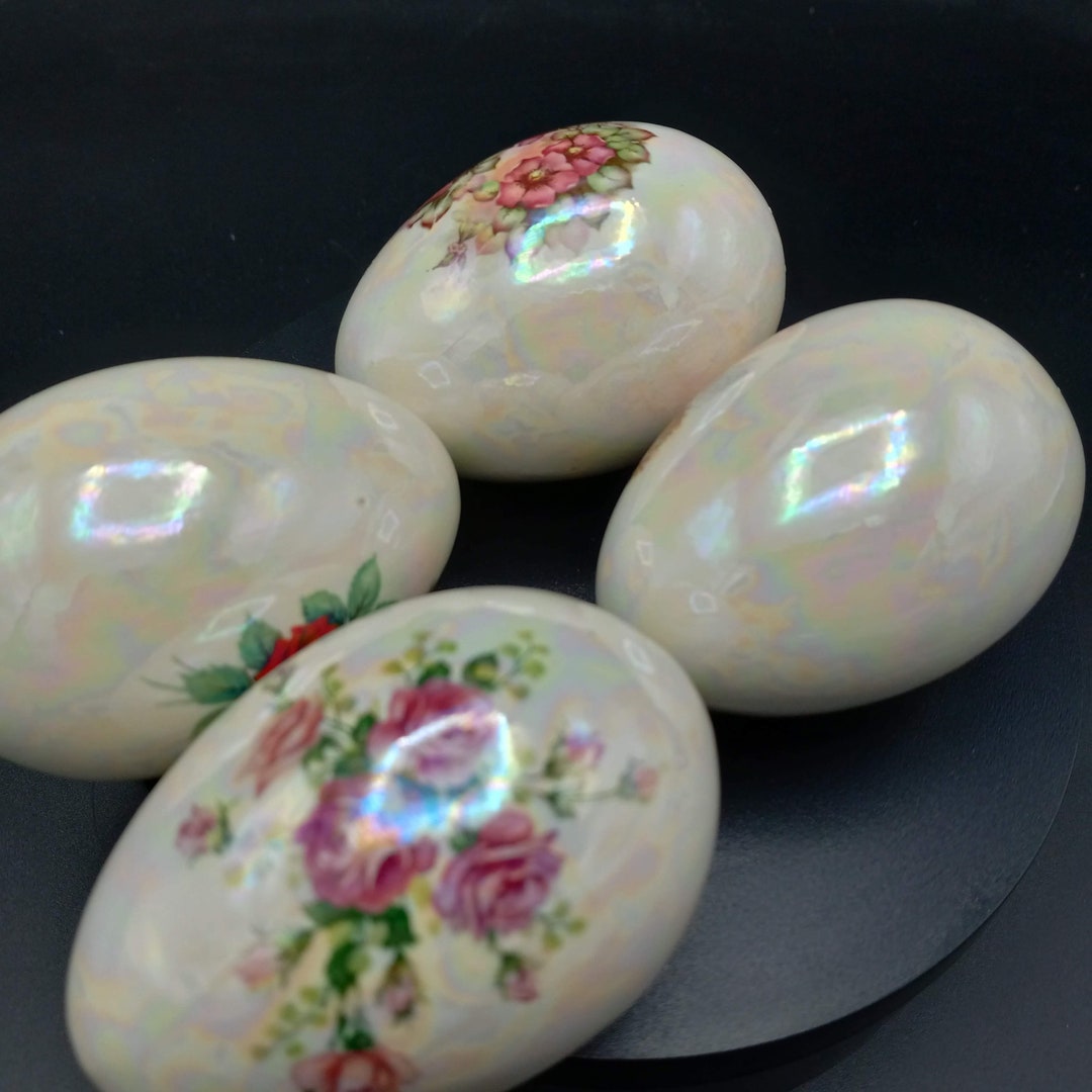 Porcelain Easter Eggs, Iridescent Porcelain Eggs, Painted Eggs Signed ...