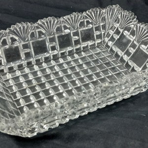 Vintage Rectangular Crystal Open Relish Dish, Block and Fan Pattern ...